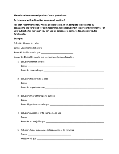 Medioambiente issues and recommendations Spanish | Teaching Resources