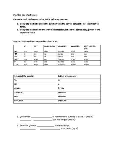 Imperfect mini conversations practice worksheet | Teaching Resources