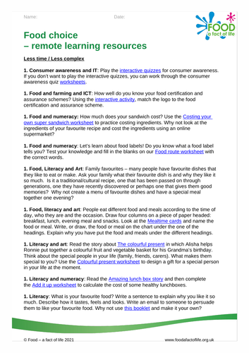 Remote learning resources for food choice | Teaching Resources Remote learning resources for food choice | Teaching Resources