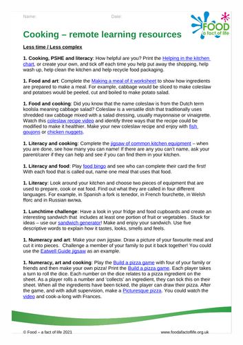 Remote learning resources for cooking | Teaching Resources Remote learning resources for cooking | Teaching Resources