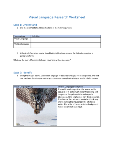 Introduction to Visual Language Worksheet | Teaching Resources