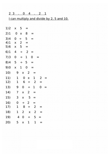 Multiply and divide by 2 5 and 10 | Teaching Resources