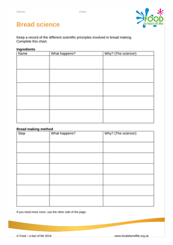Bread science worksheet | Teaching Resources