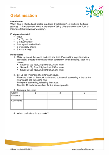 Gelatinisation worksheet | Teaching Resources
