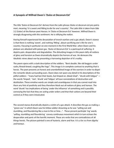 Wilfred Owen Dulce et Decorum Est English Literature Poetry An Analysis ...