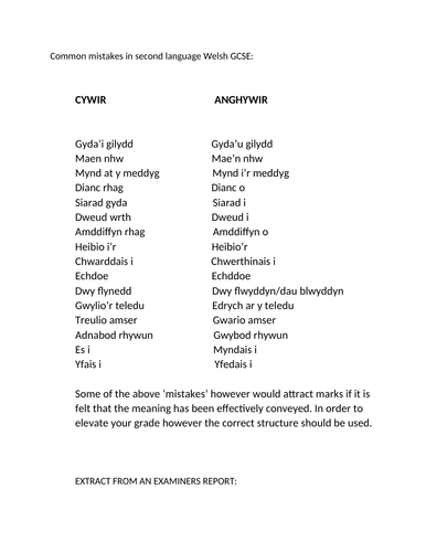 GCSE WELSH SECOND LANGUAGE A* miscellaneous rules of grammar revision ...