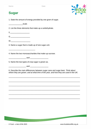 Sugar worksheet | Teaching Resources