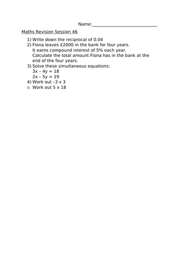 MATHS REVISION SESSION 46 | Teaching Resources