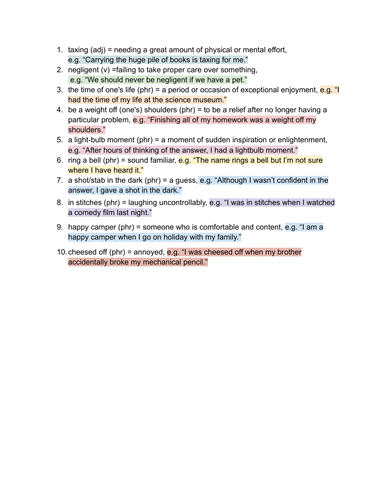 PET vocabulary, writing task and sample 1 | Teaching Resources