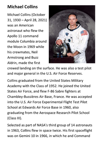 Michael Collins Astronaut Handout | Teaching Resources