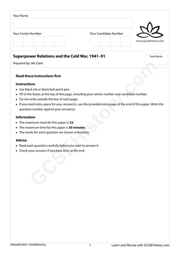 Mock Paper - Superpower Relations and the Cold War, 1941–91 | Teaching ...