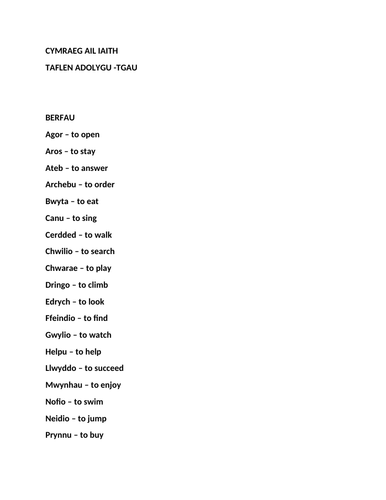 Second Language Welsh revision sheet GCSE verbs, conjugating 'MYND' and ...