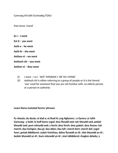Revision Lesson for GCSE SECOND LANGUAGE WELSH - patterns to learn ...