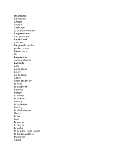 FRENCH GCSE VOCABULARY HOME LIFE AND DAILY ROUTINE furniture etc ...