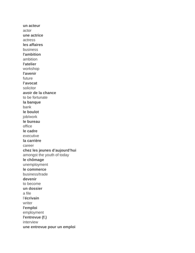 french gcse vocabulary list on work and employment and occupations ...