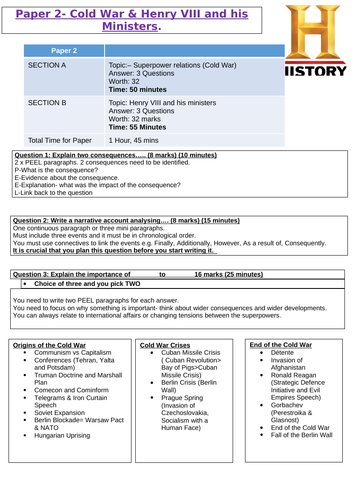 Edexcel GCSE History Paper 2 Crib Sheet | Teaching Resources