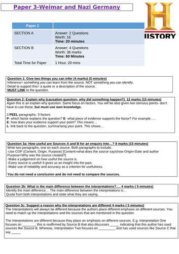 GCSE Edexcel History Paper 3 Crib Sheet | Teaching Resources