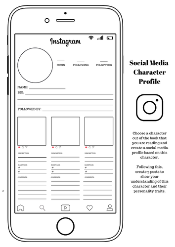Character Instagram Profile Analysis Template. GCSE English Literature ...