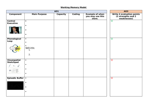 Working Memory Model A3 summary sheet | Teaching Resources
