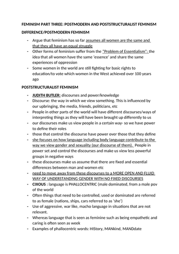 Postmodern and Poststructuralist Feminism | Teaching Resources