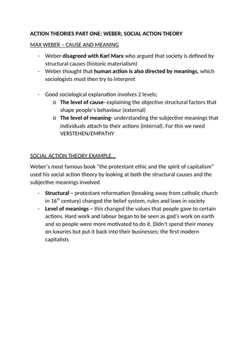 Weber's Social Action Theory | Teaching Resources