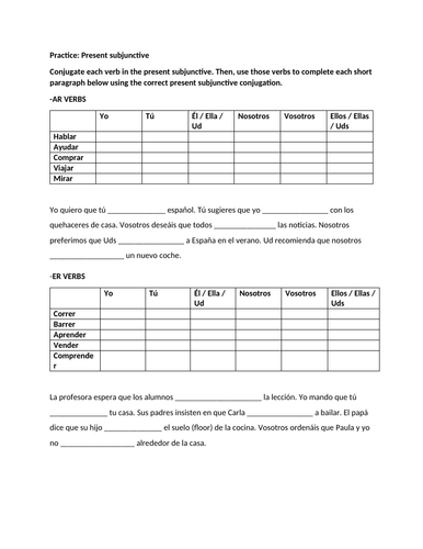 Present Subjunctive Practice Teaching Resources
