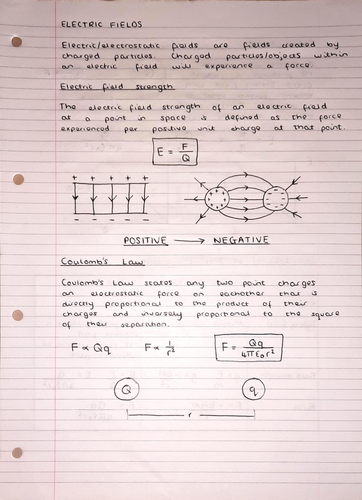 A Level Physics Notes: Electric Fields | Teaching Resources