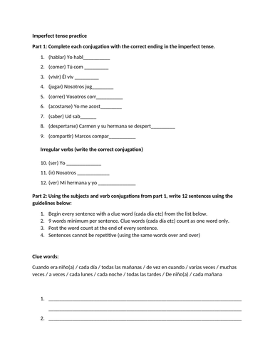 Imperfect tense practice activity | Teaching Resources