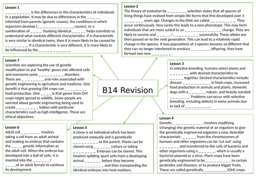 AQA GCSE Biology (9-1) B14 Variation and evolution - Gap fill mind map ...