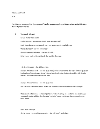 AQA GERMAN A LEVEL the nuances of the word 'noch' and the phrase 'noch ...