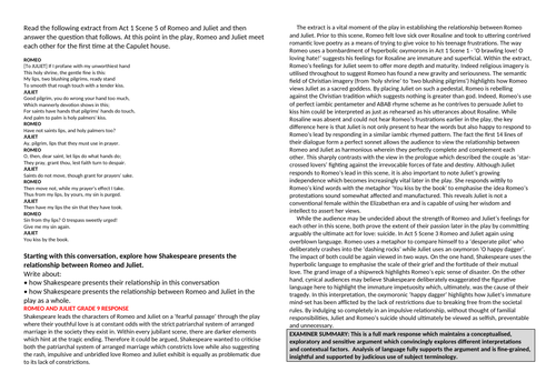 Grade 9 Romeo and Juliet's relationship | Teaching Resources