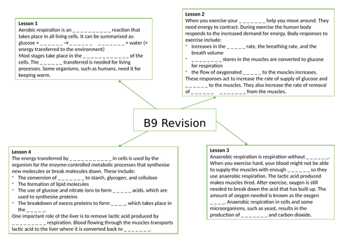 AQA GCSE Biology (9-1) B9 Respiration - Gap fill mind map for revision ...