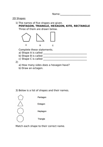 2D SHAPES WORKSHEET | Teaching Resources