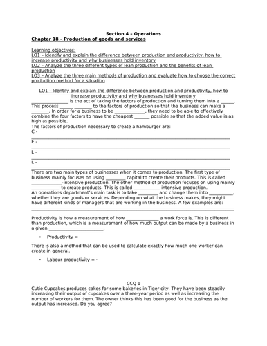 iGCSE Business Studies - Section 4 - Operations | Teaching Resources