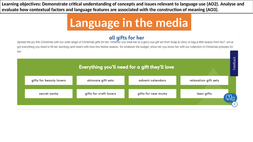 OCR English Language A Level - Language in the Media | Teaching Resources