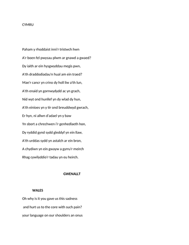 CYMRU gan Gwenallt Llenyddiaeth Cymraeg gyda chyfieuthiad | Teaching ...