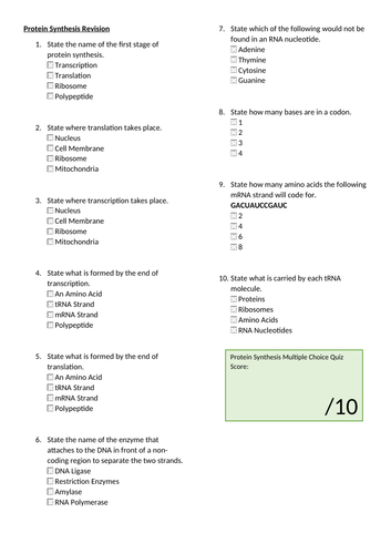 Protein Synthesis Revision | Teaching Resources Protein Synthesis Revision | Teaching Resources