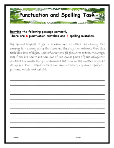 Rainforest Punctuation, Spelling + Vocabulary Worksheets | Teaching ...