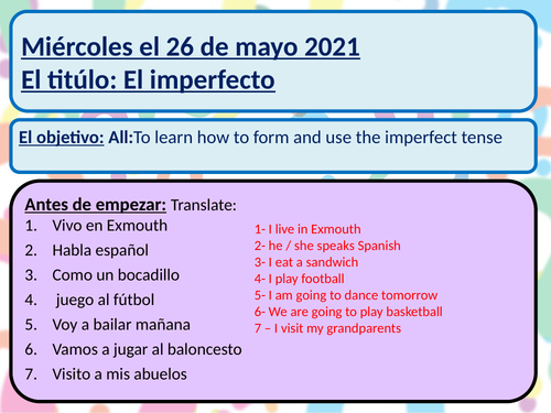 The imperfect Tense Spanish | Teaching Resources