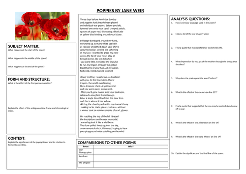 Poppies - Revision Lesson | Teaching Resources
