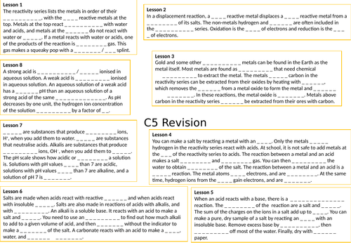 AQA GCSE Chemistry (9-1) C5 Chemical changes - Gap fill mind map for ...