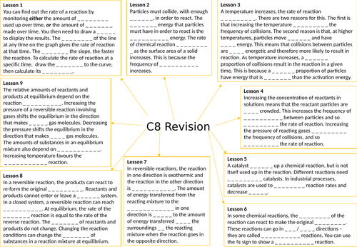 AQA GCSE Chemistry (9-1) C8 Rates and equilibrium - Gap fill mind map ...