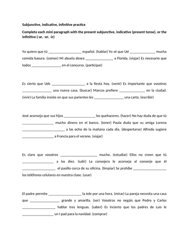Paragraph subjunctive indicative infinitive | Teaching Resources