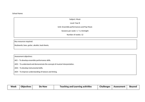 Ensemble Pop Skills Scheme | Teaching Resources