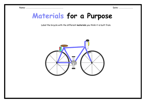 Materials - label a bicycle and roller-skate and complete the grids ...