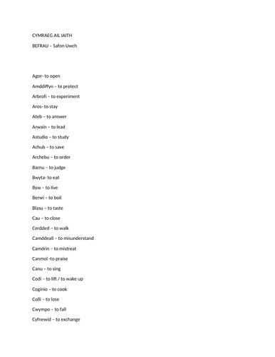 Second Language Welsh A Level Vocabulary Builder Extensive list of ...