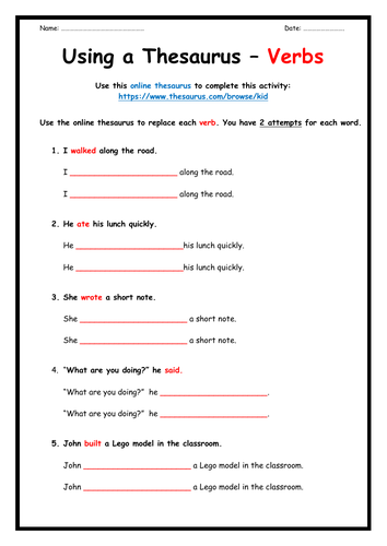 Using A Thesaurus Worksheet Parts Of A Thesaurus Worksheet :: Teacher