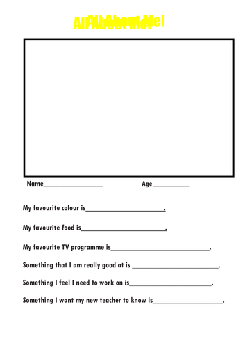 All About Me Transition Activity. | Teaching Resources
