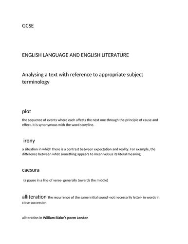 GCSE ENGLISH LITERATURE AND LANGUAGE examples of subject terminology ...