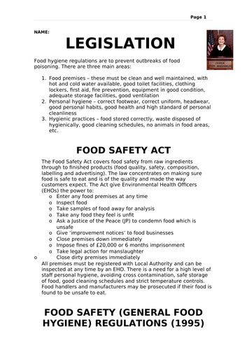 Legislation in the Food Industry | Teaching Resources
